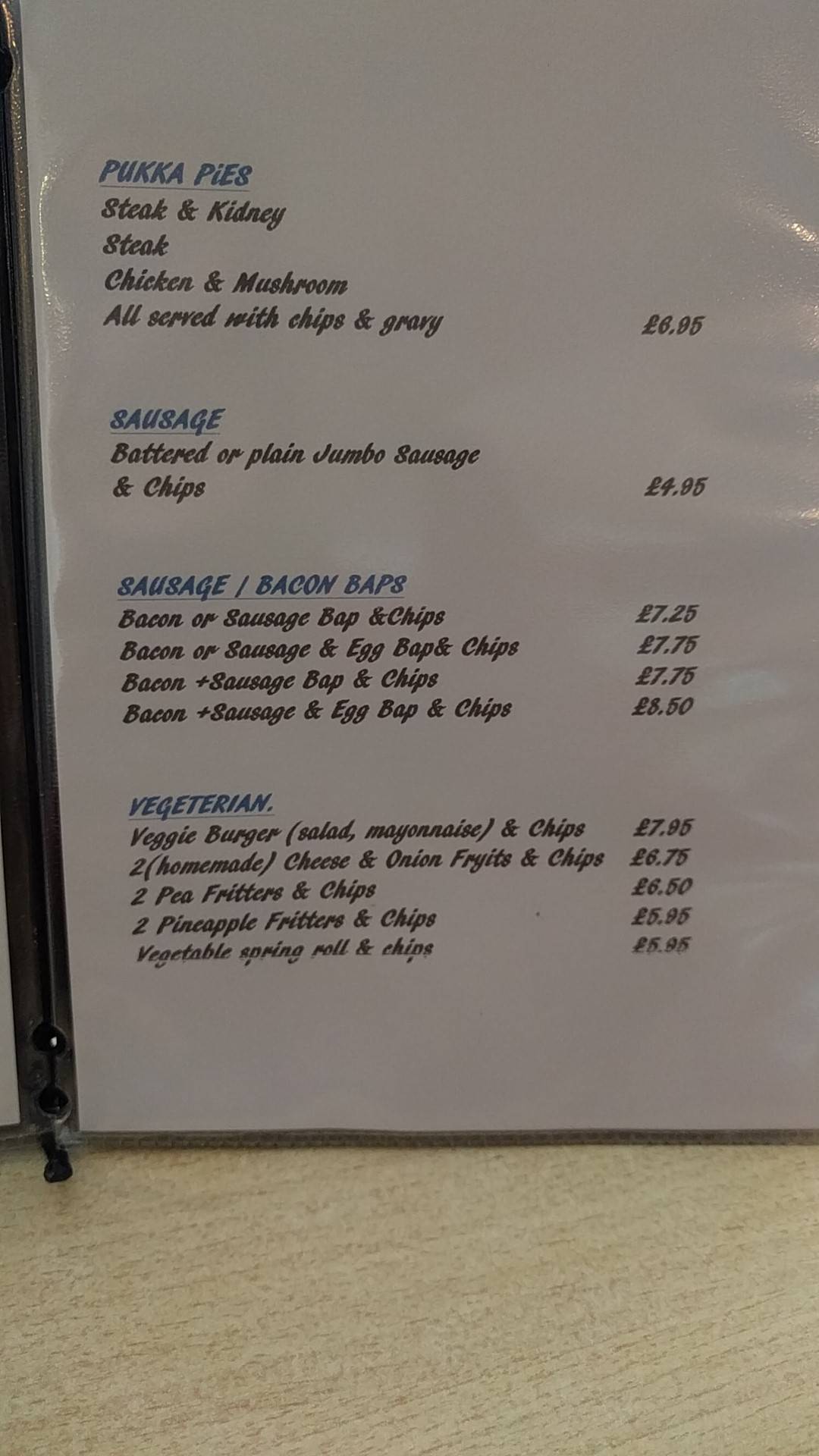 Menu at Jolly Rogers Fish bar, Buckfastleigh
