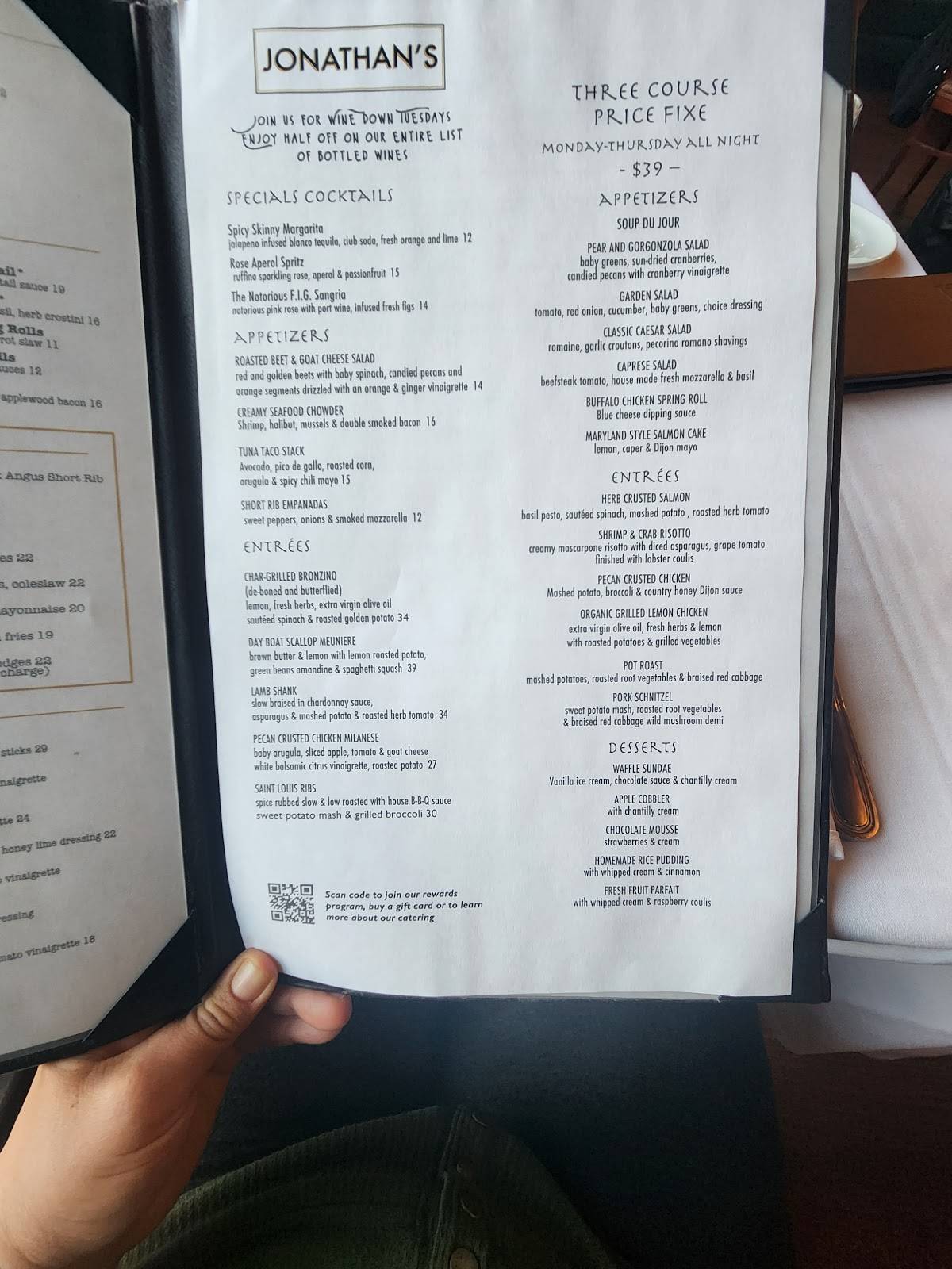 Menu at Jonathan's Restaurant, Garden City Park, Jericho Turnpike