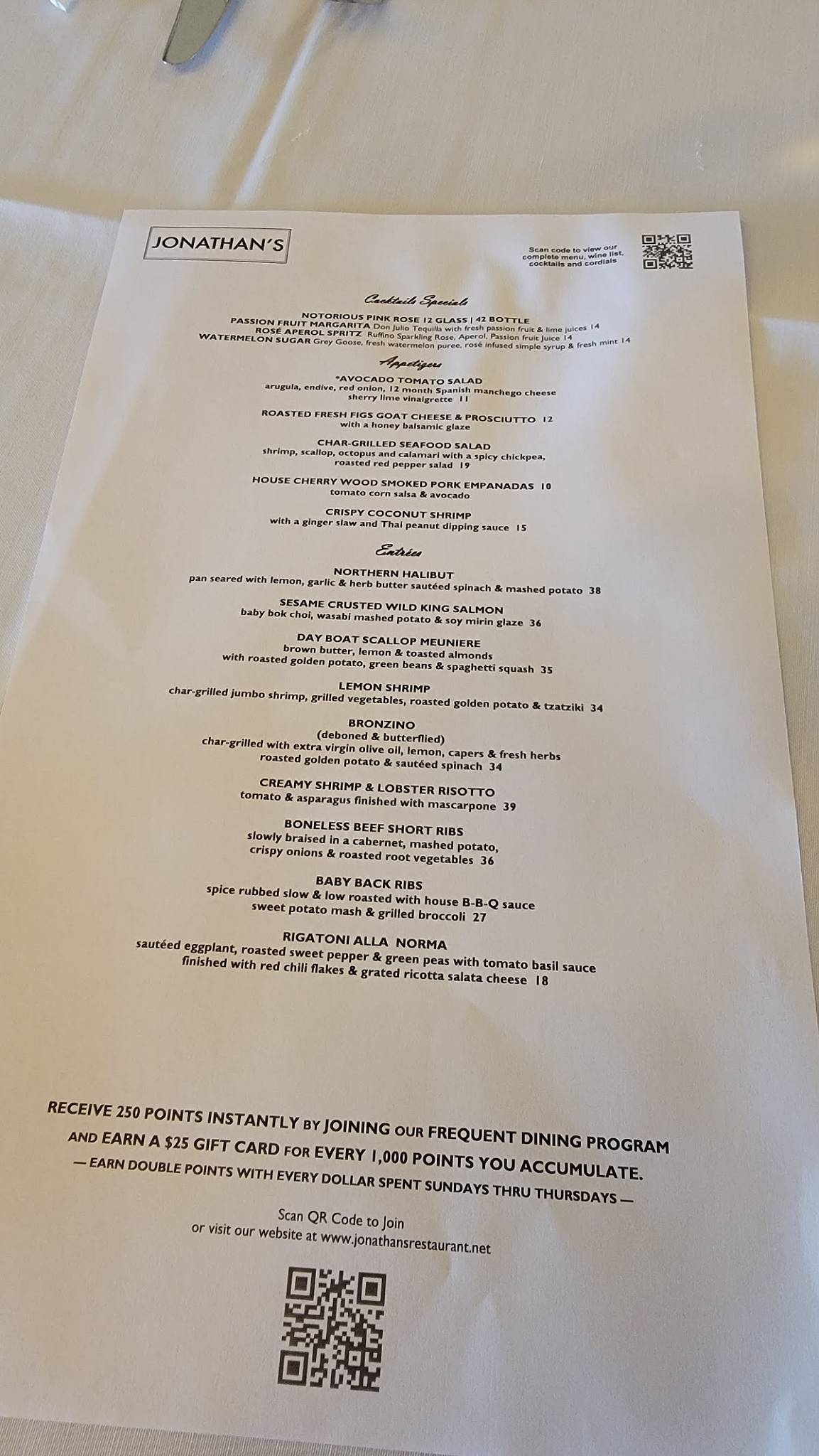 Menu at Jonathan's Restaurant, Garden City Park, Jericho Turnpike