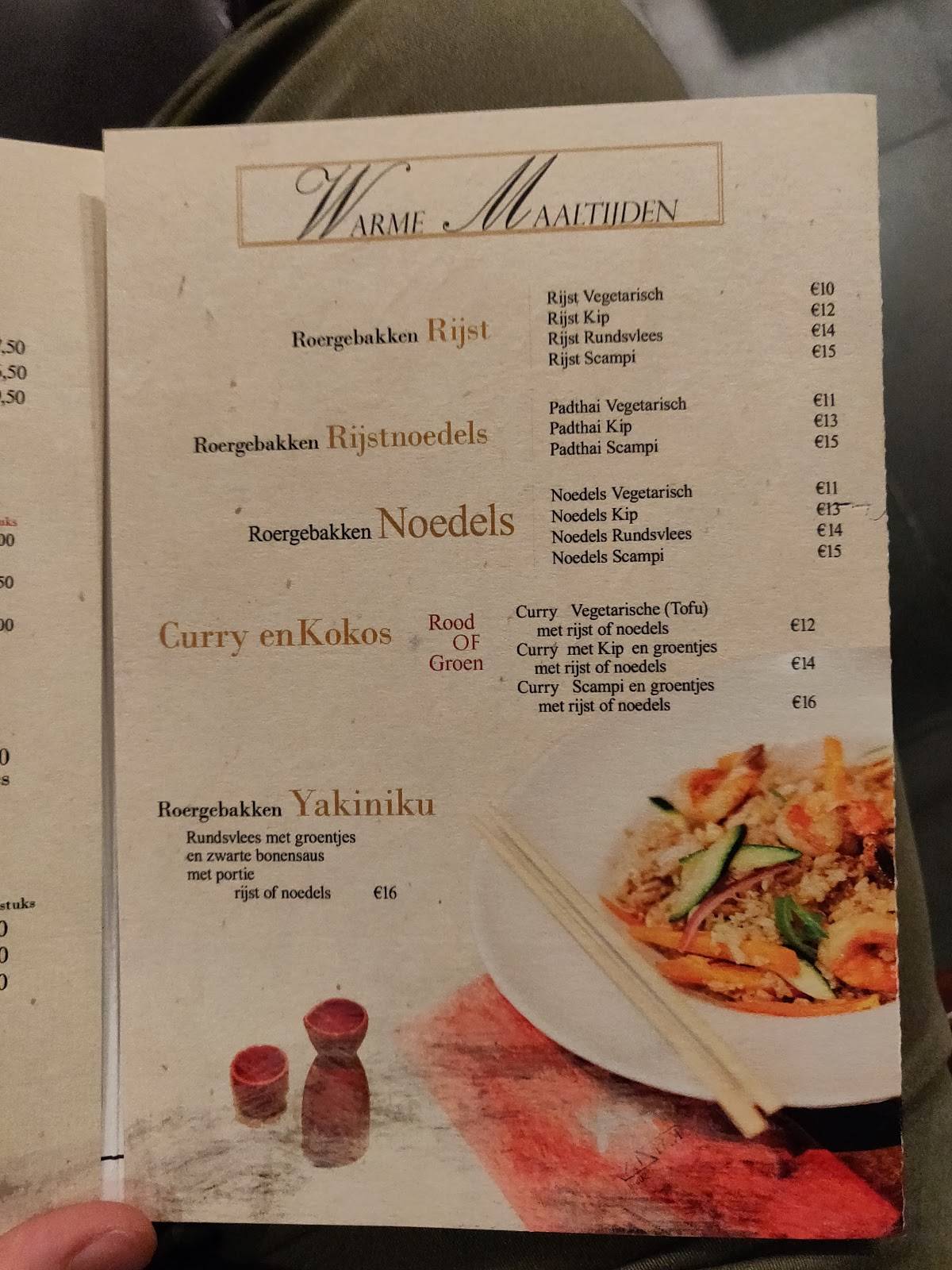 Menu at Kaizen sushi, Antwerp