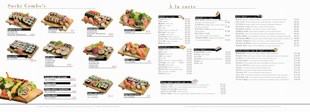 Menu at Kaizen sushi, Antwerp