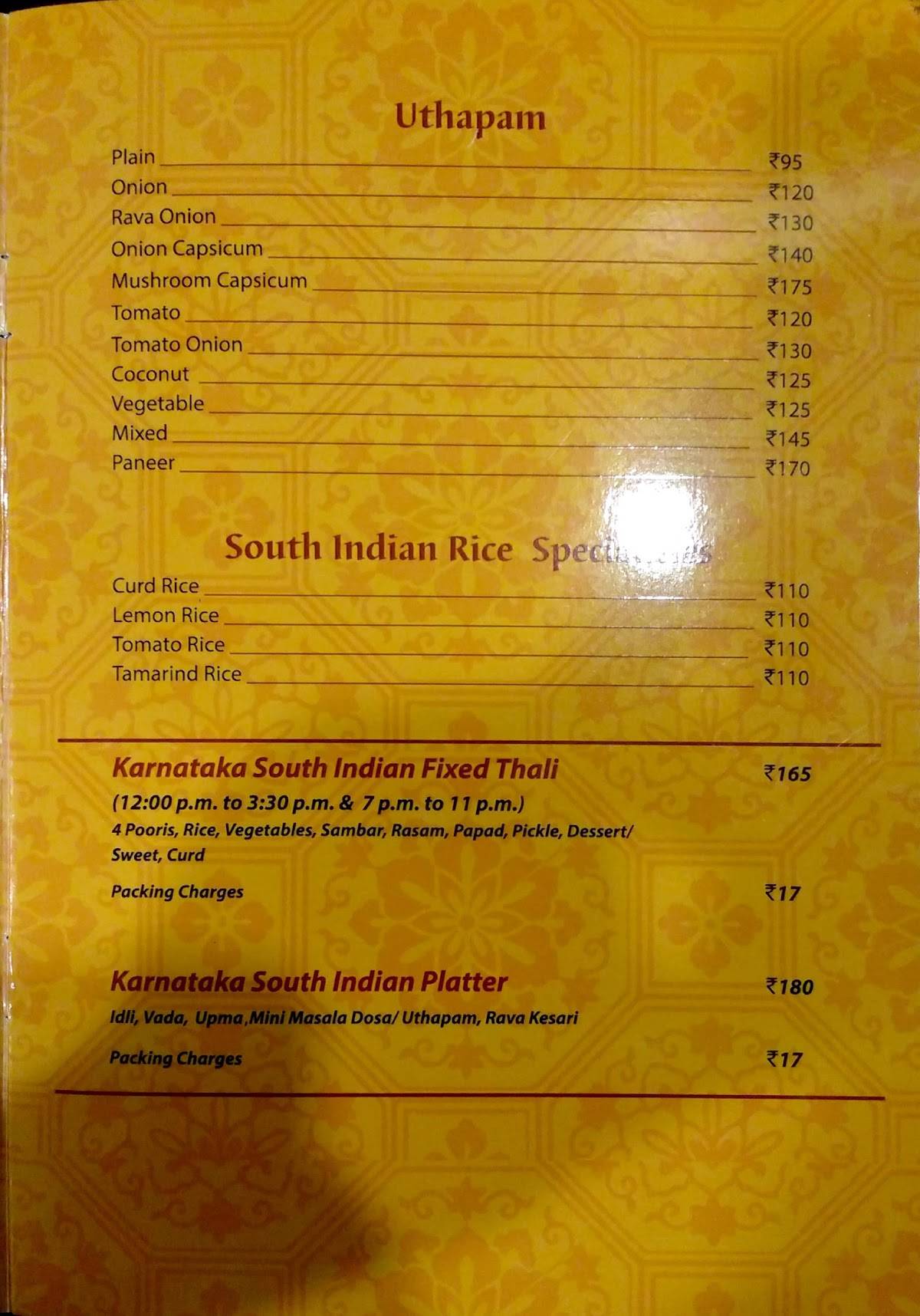 Menu at Karnataka Restaurant, Gurugram, S.C.O 82-83