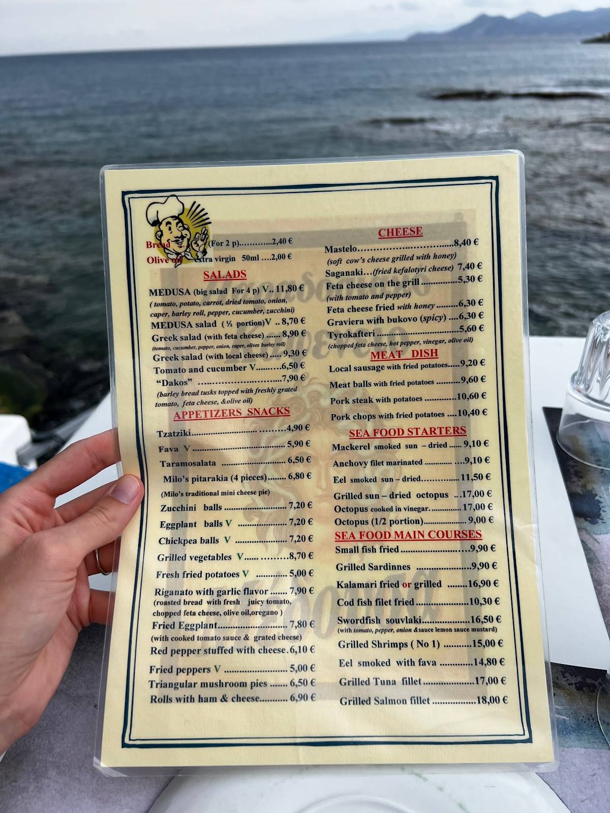 Menu at Medusa, Milos