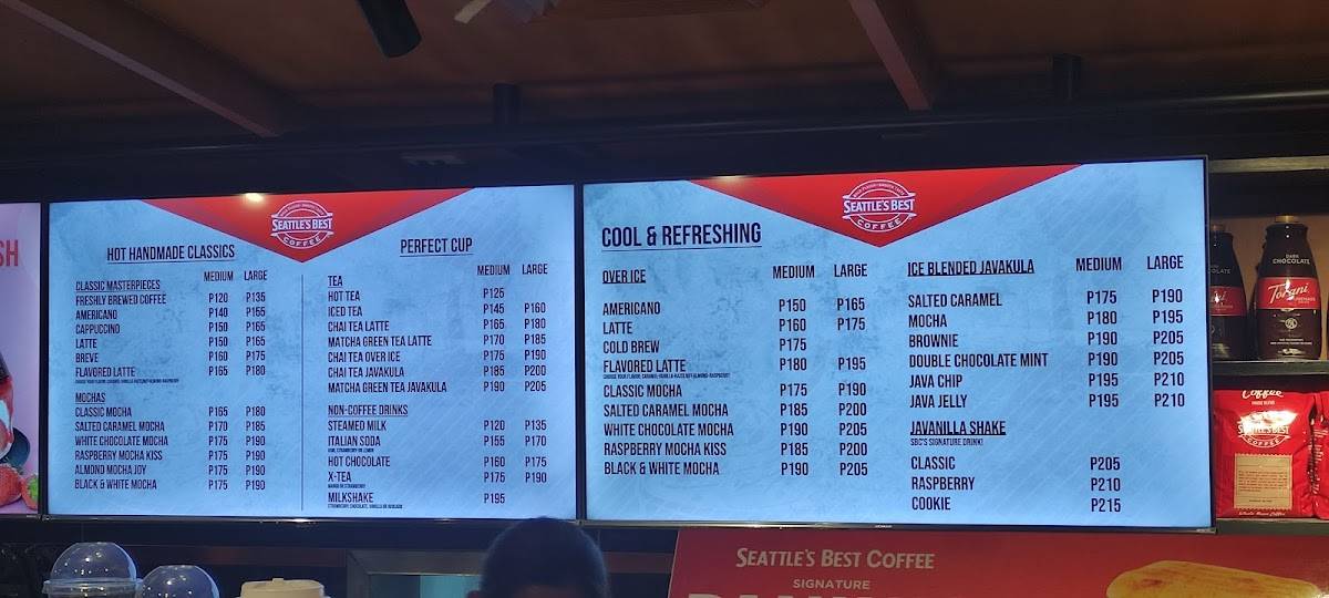 Menu at Seattle's Best Coffee, Kawit