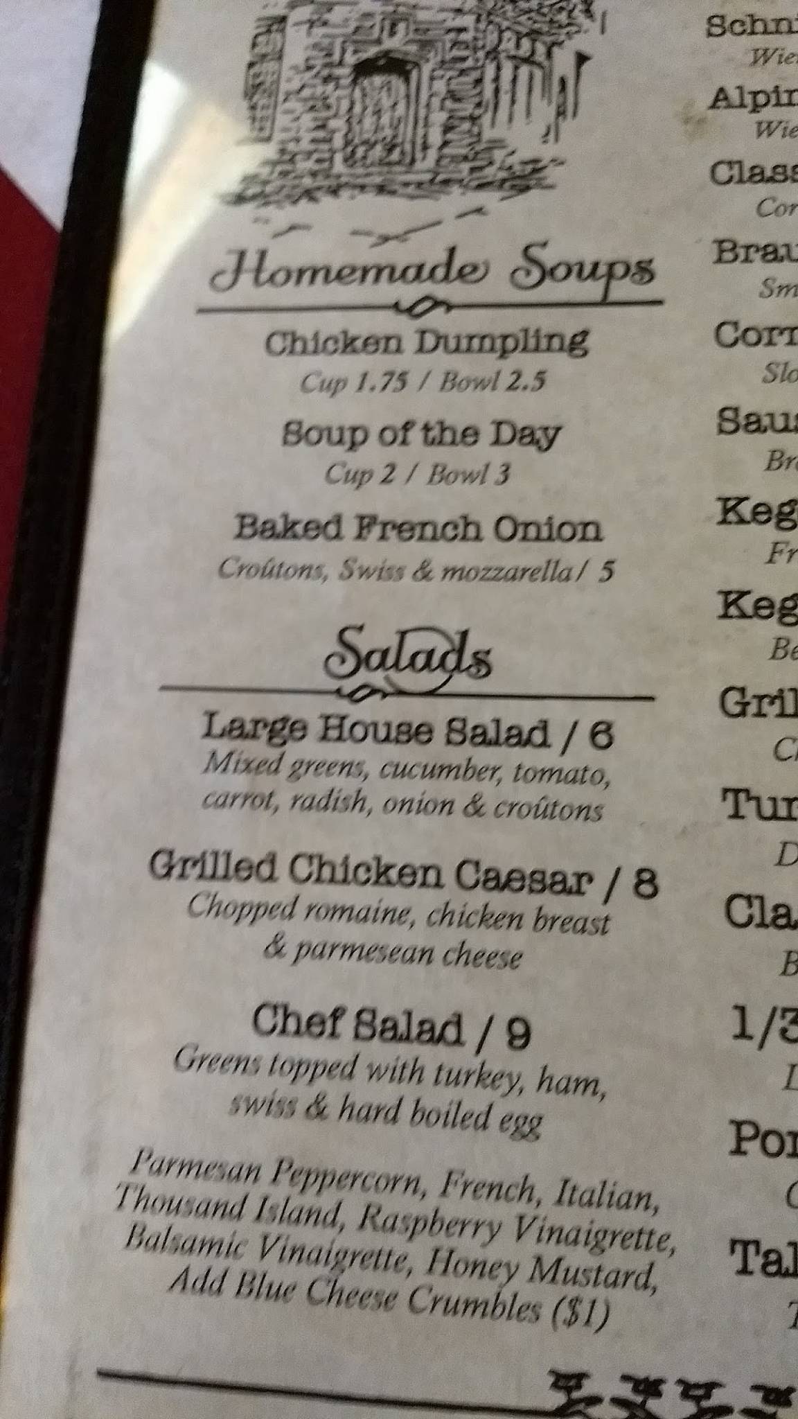 Menu at Kegel's Inn restaurant, West Allis