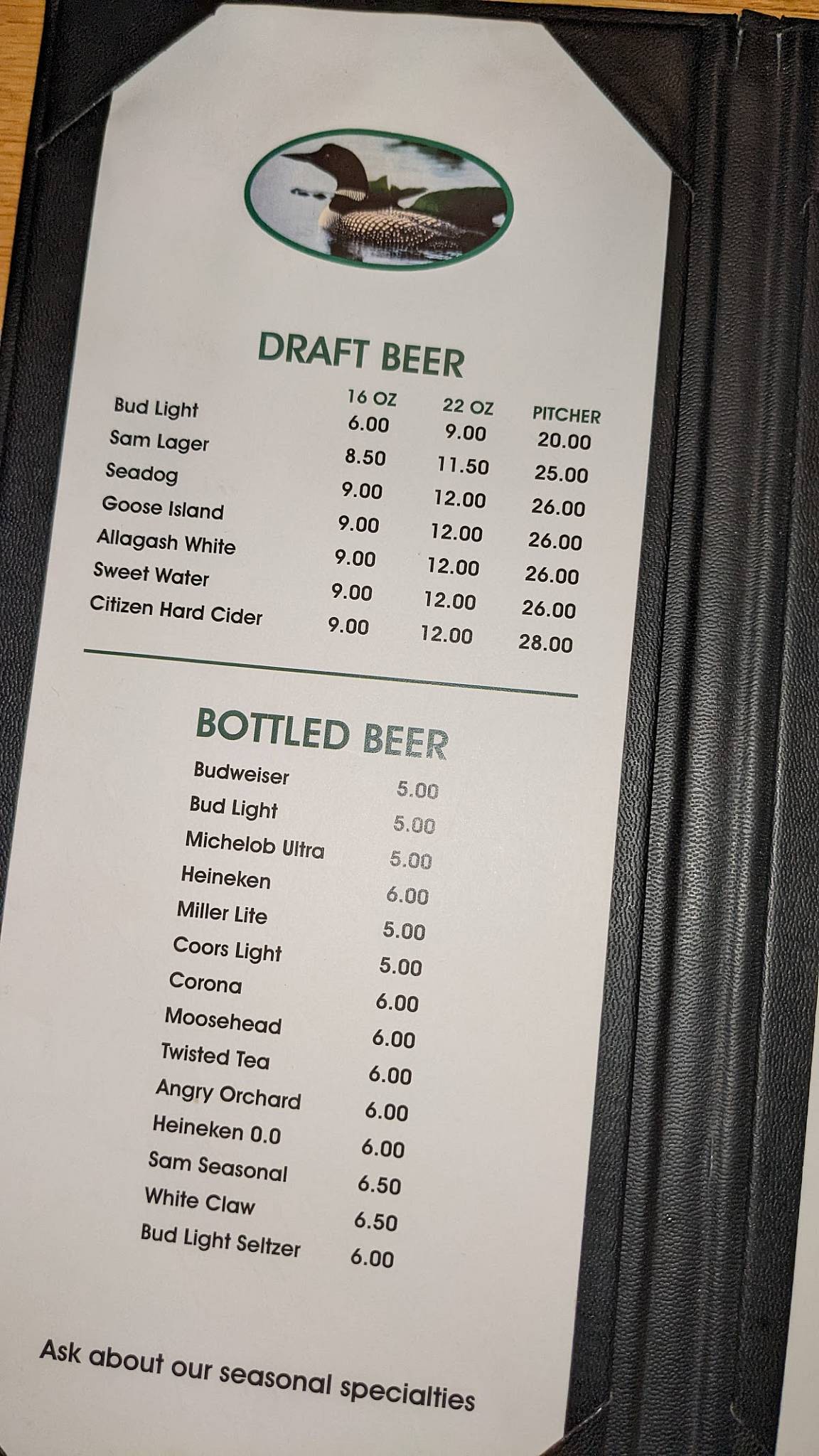 Menu at Kelly's Landing restaurant, Greenville