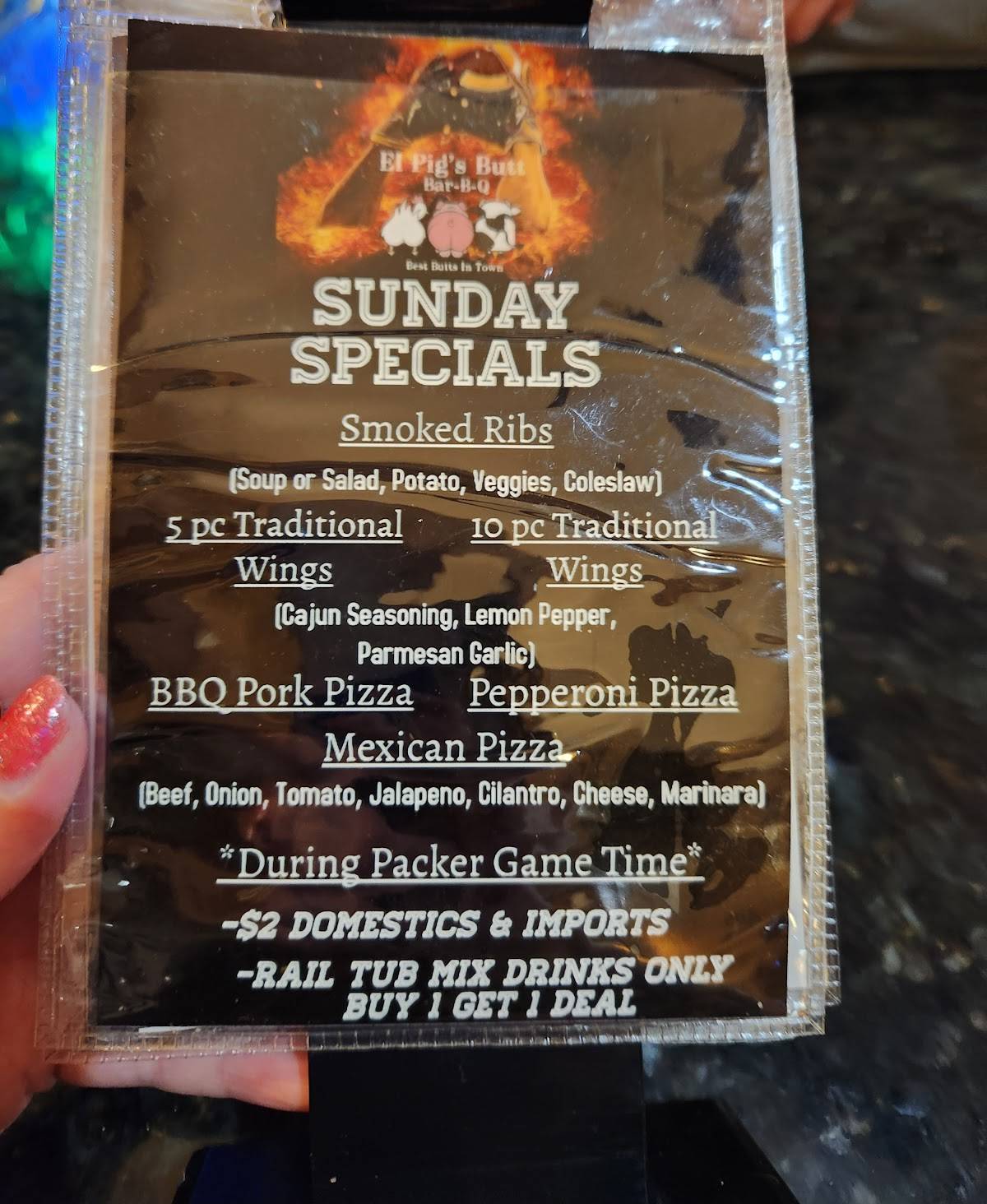 Menu at El Pig’s Butt Bar-B-Q, Kewaskum