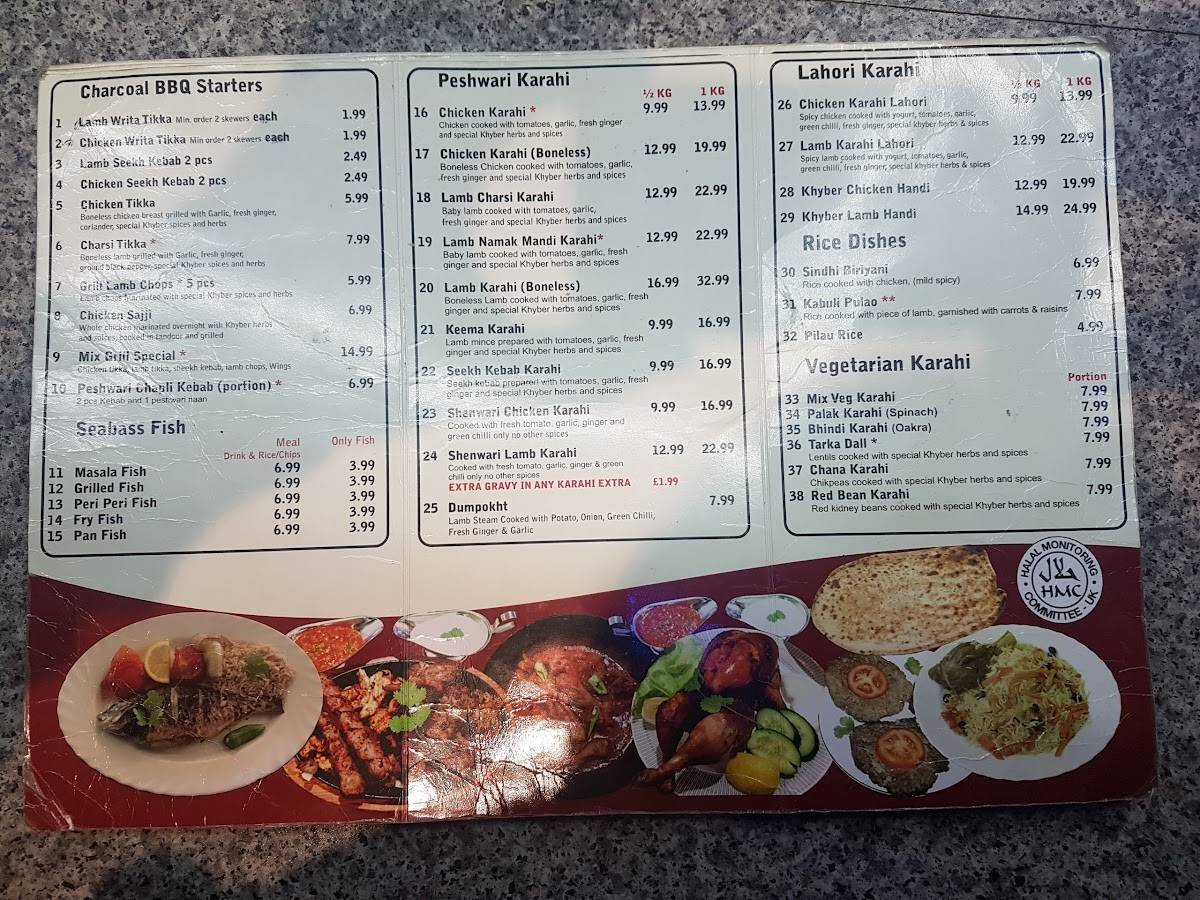 Menu at Khyber Grill restaurant, Dagenham, 800 Green Ln