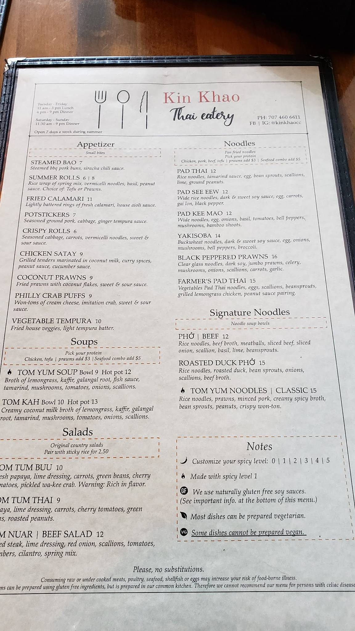 Menu at Kin Khao Thai Eatery restaurant, Crescent City