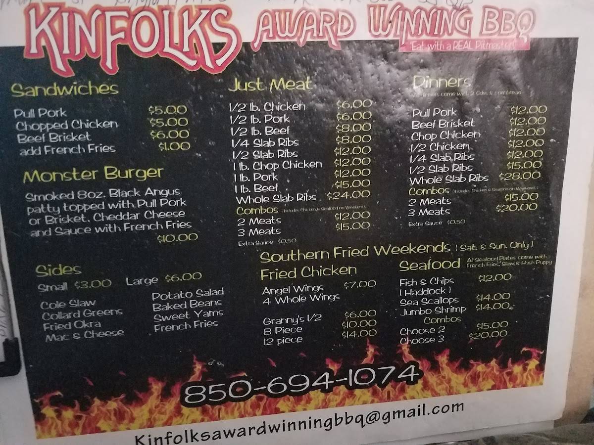 Menu at Kinfolks BBQ, Taunton, 289 Winthrop St