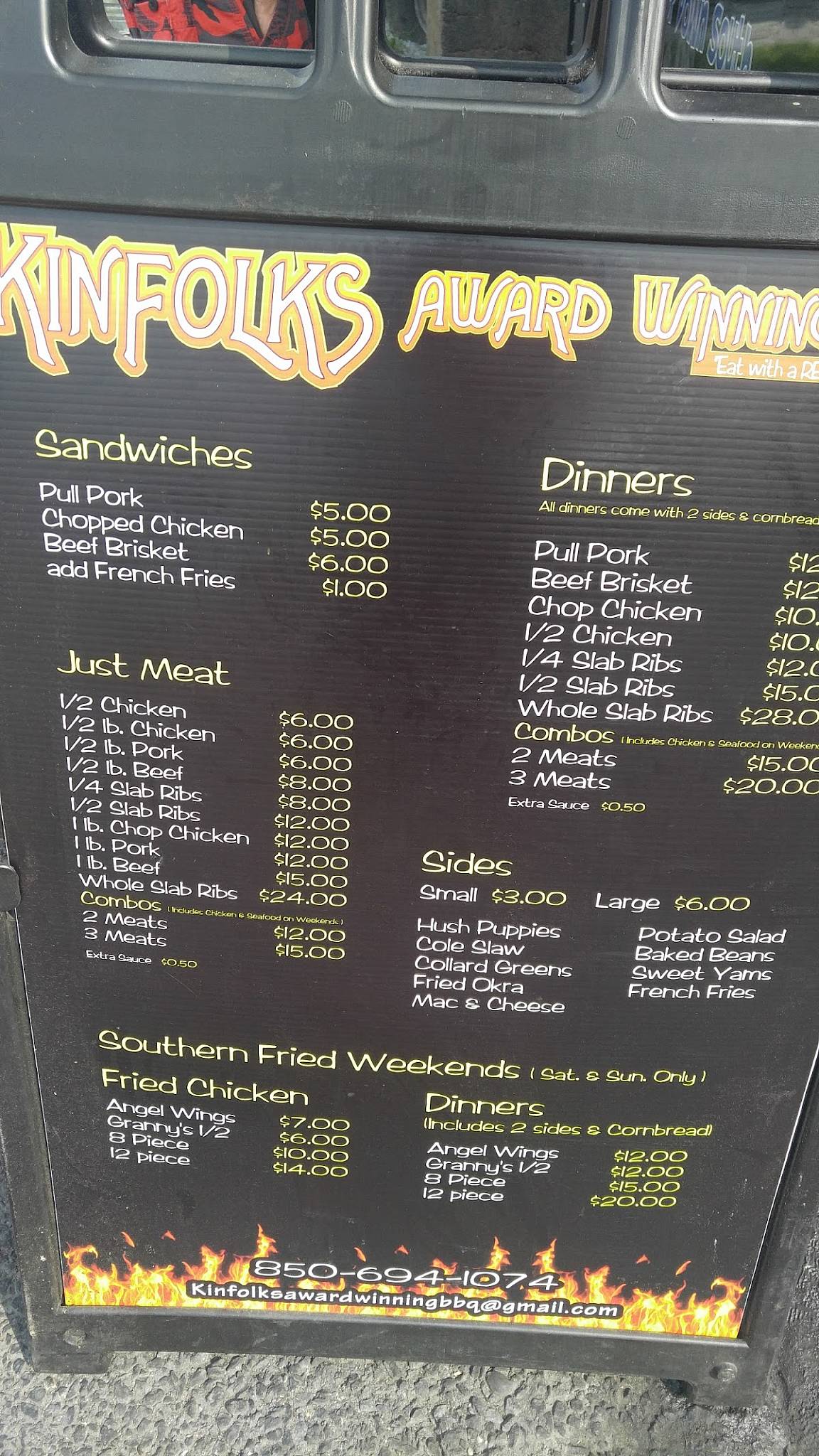Menu at Kinfolks BBQ, Taunton, 289 Winthrop St