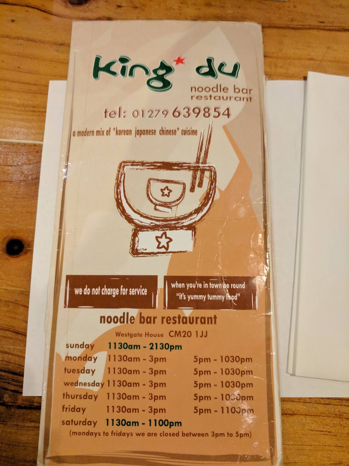 Menu at King Du restaurant, Harlow