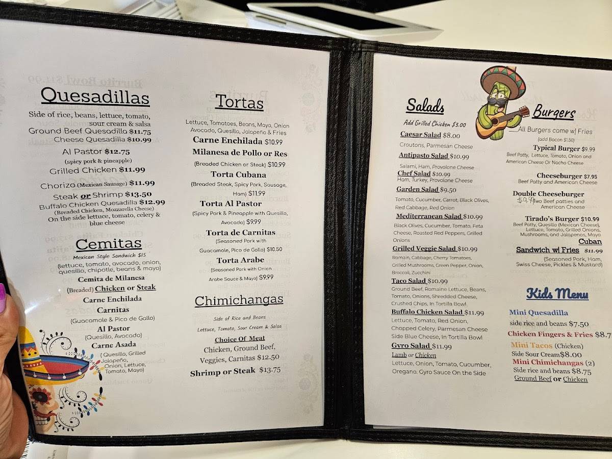 Menu at Tirado's Pizza Mexican Grill pizzeria, Kingston
