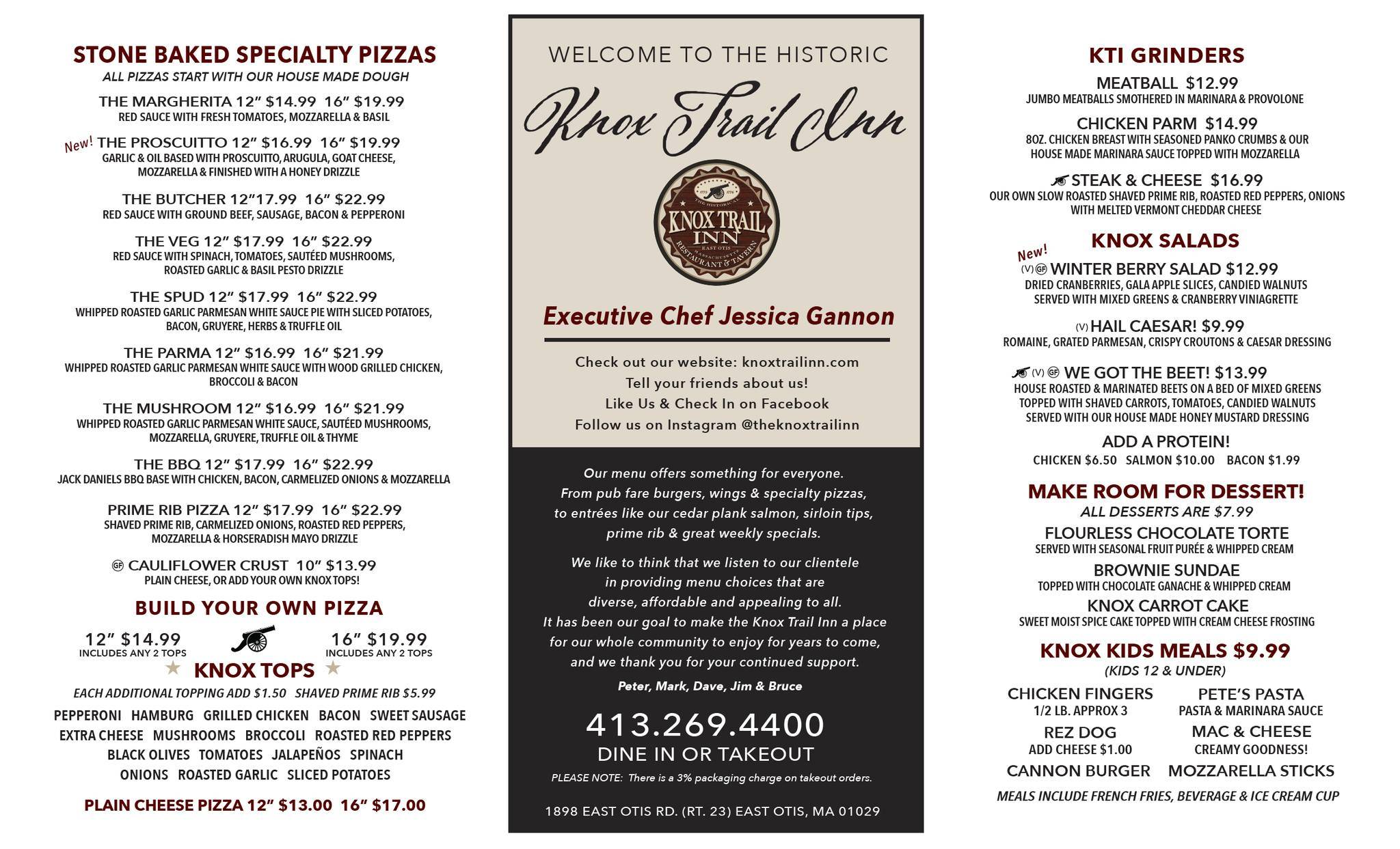Menu at Knox Trail Inn restaurant, Otis