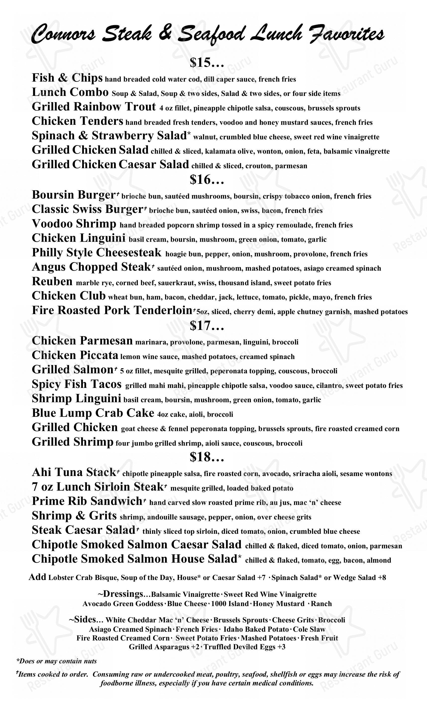 Menu at Connors Steak & Seafood pub & bar, Knoxville
