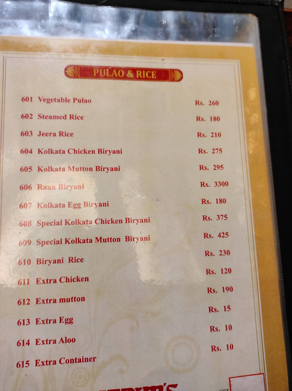 Menu at Karim's (Original from Jama Masjid Delhi 6) - Barasat, Kolkata