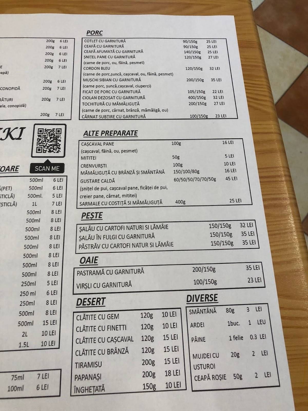 Menu at Kon Tiki, Sibiu