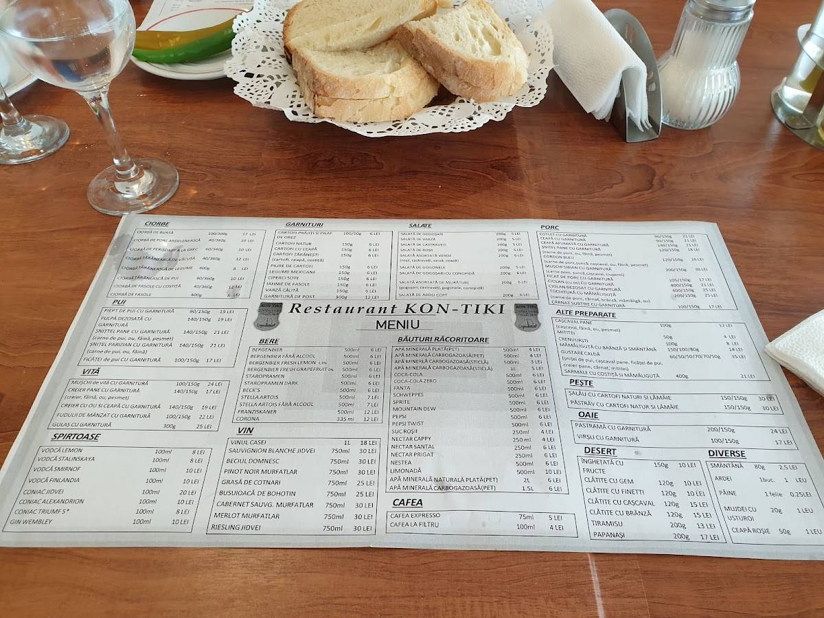 Menu at Kon Tiki, Sibiu