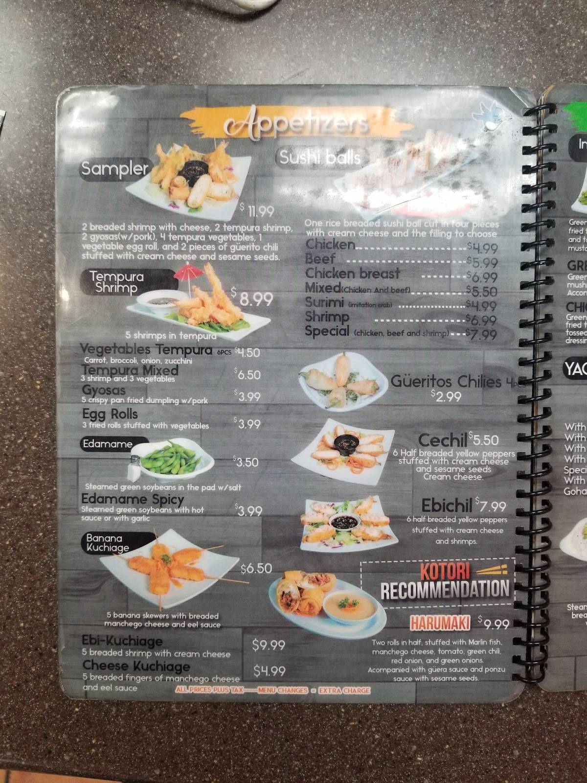 Menu at Kotori Japanese Food Calexico restaurant, Calexico, 300 E Cole ...