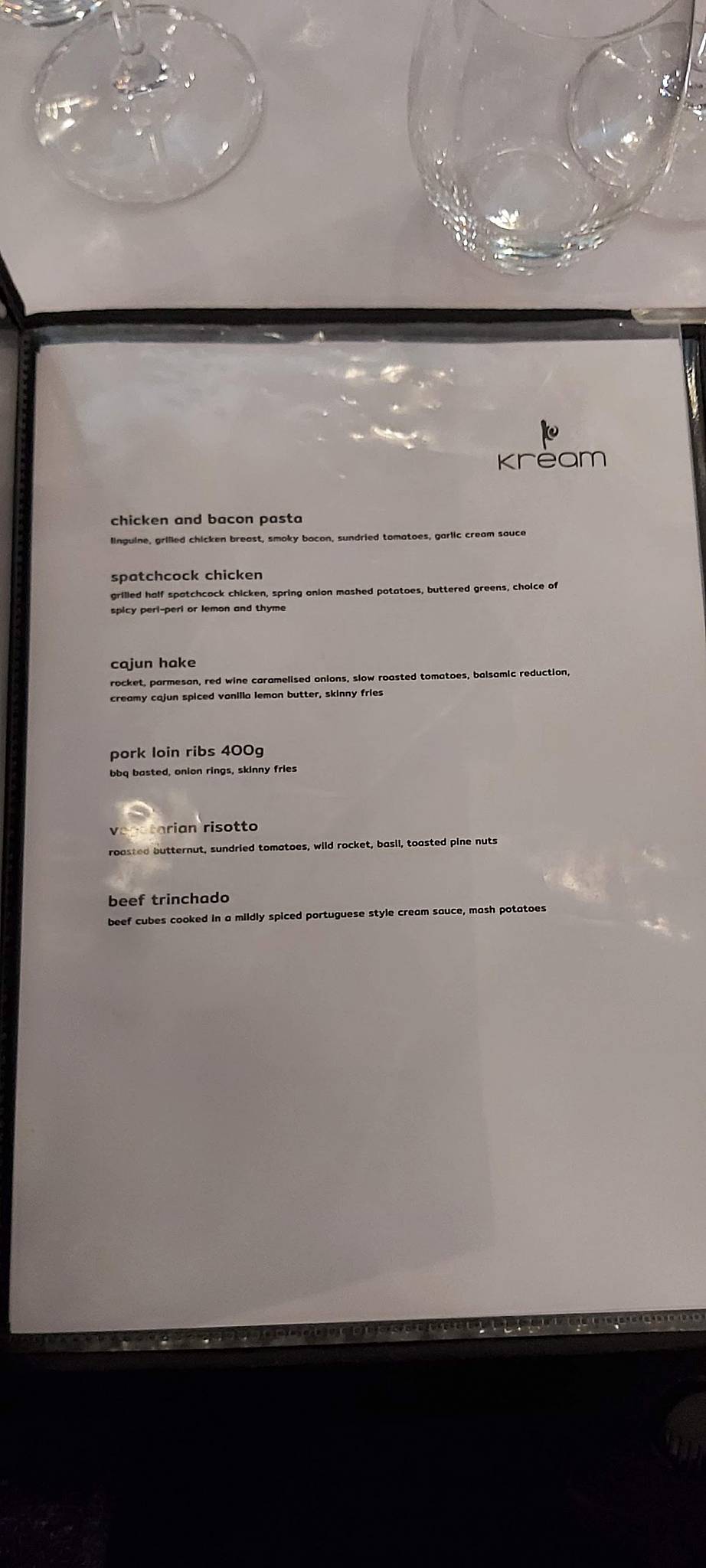 Menu at Kream Restaurant Mall of Africa, Midrand
