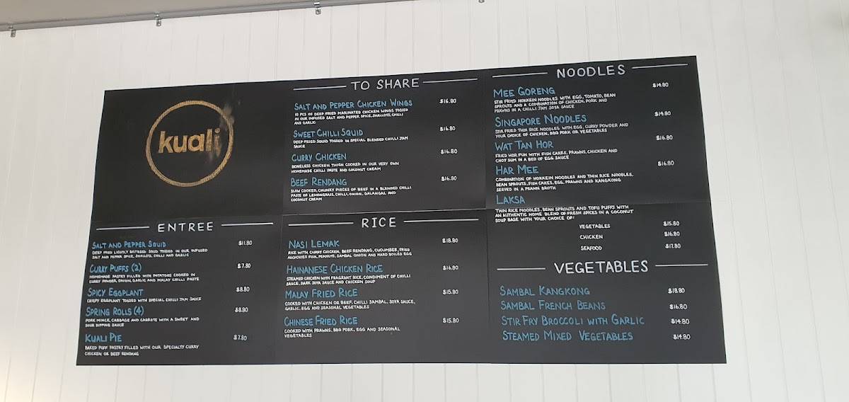 Menu at Kuali Malaysian Chinese restaurant, Baulkham Hills
