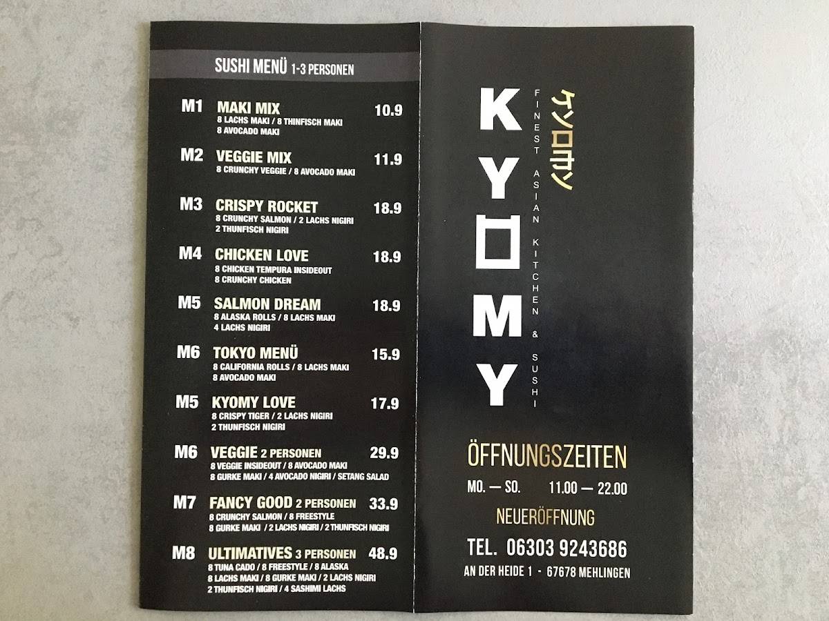 Menu at Kyomy restaurant, Mehlingen