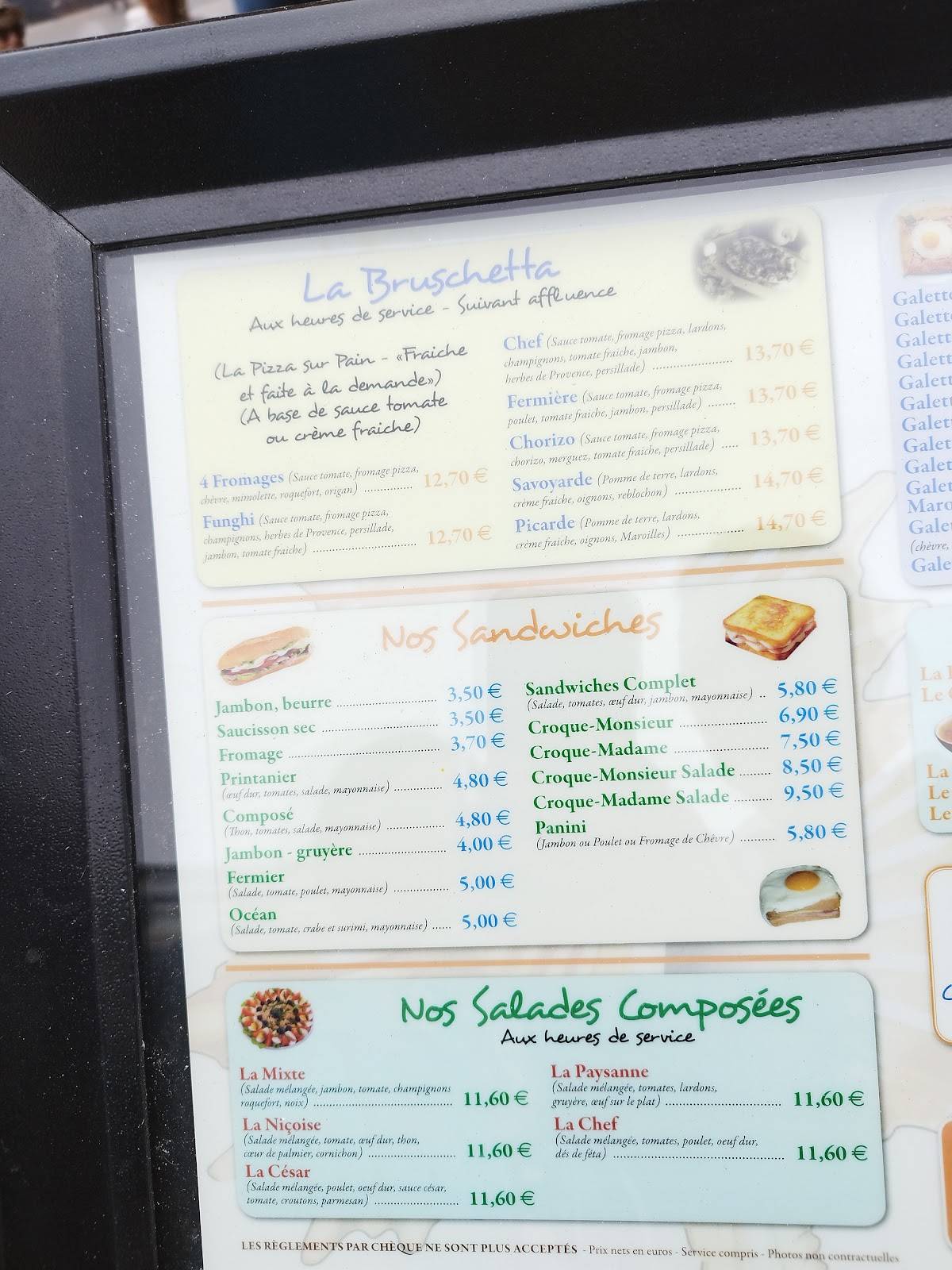 Menu au L'Amandine café, Fort-Mahon-Plage