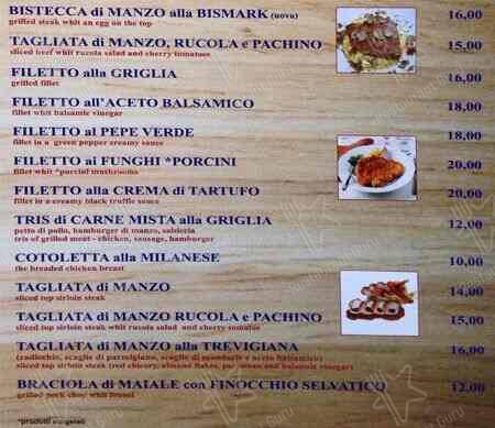 Menu at L'antica Fraschetta restaurant, Rome
