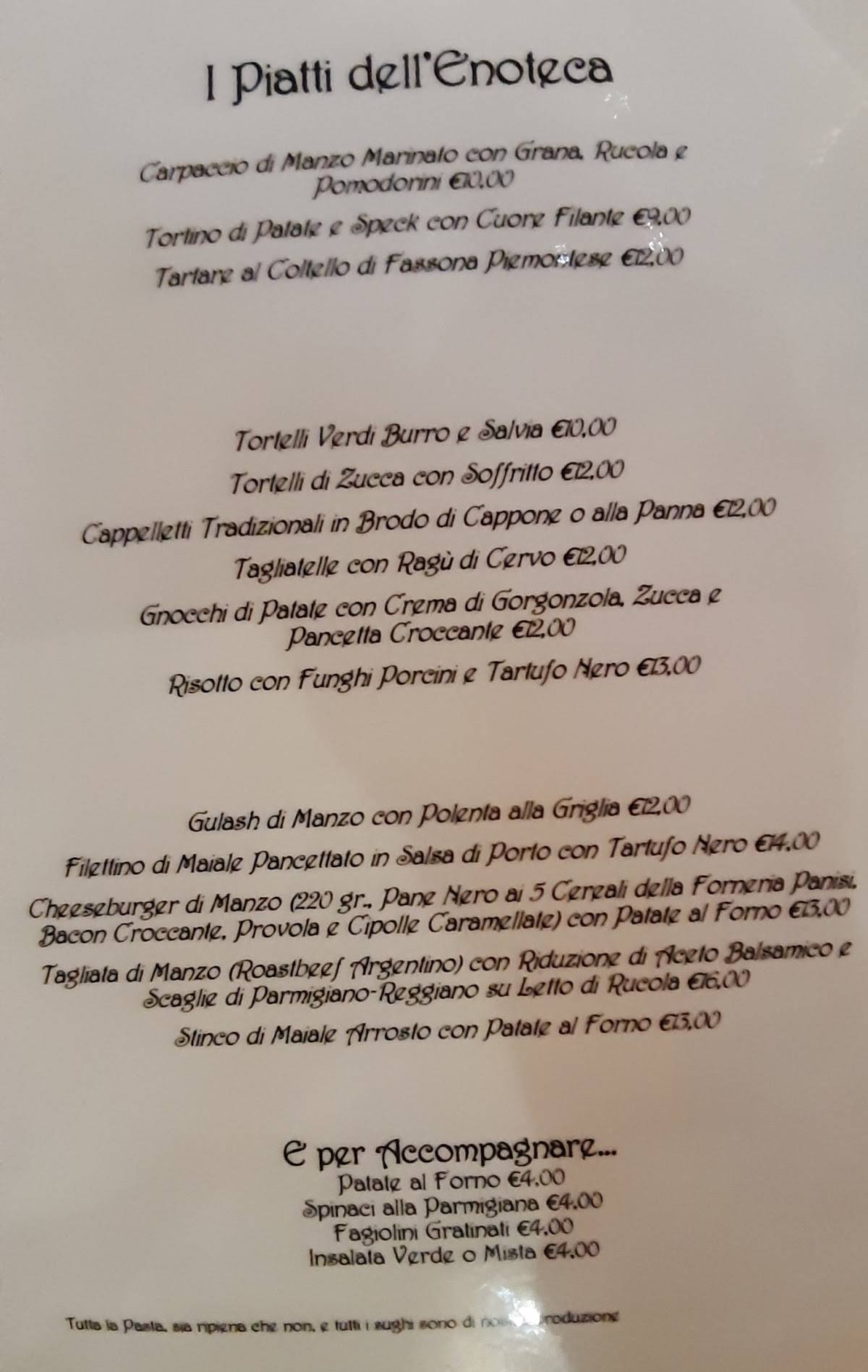 Speisekarte von L'Enoteca Il Vecchio Borgo Snc restaurant, Novellara