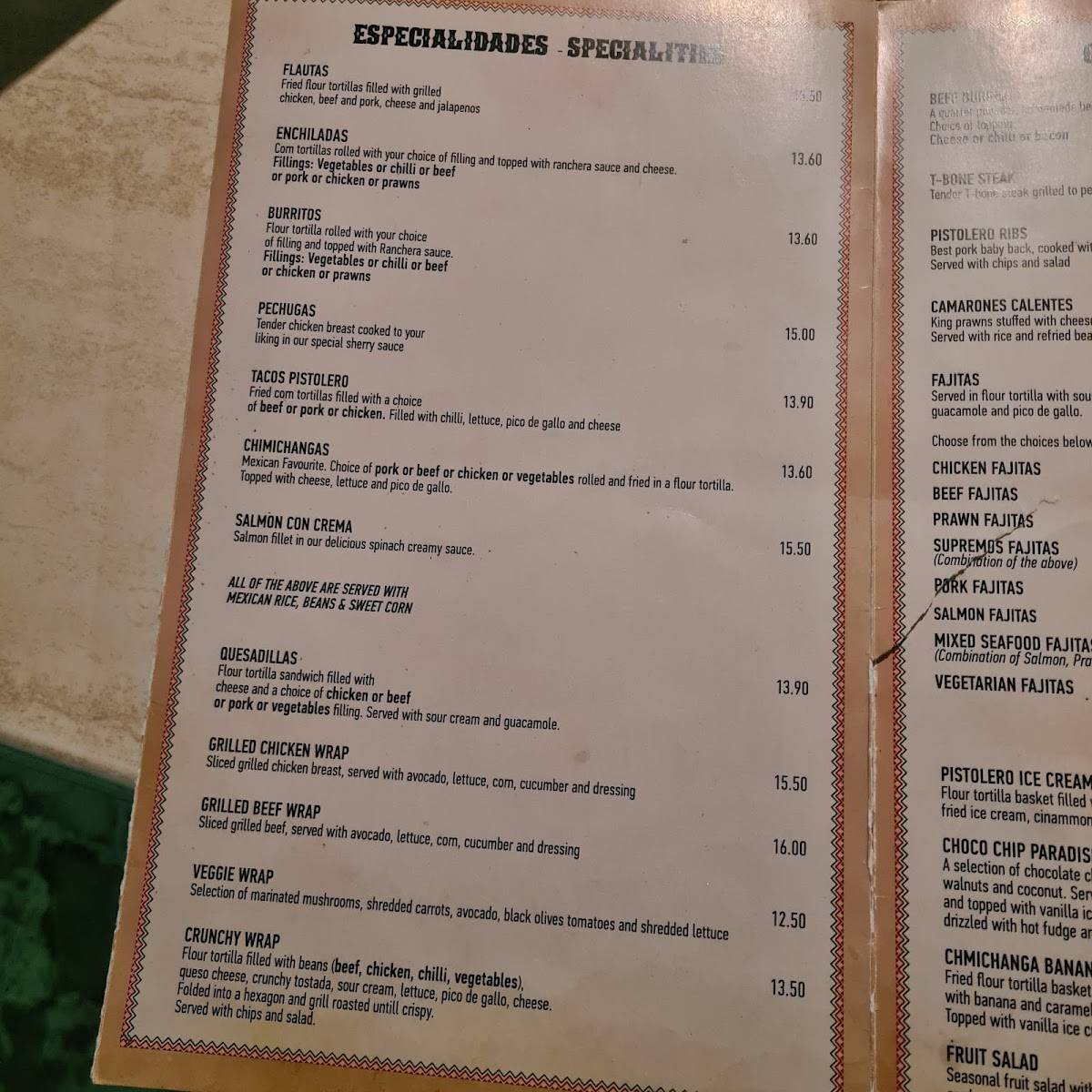 Menu at LOS MEXICANOS MEXICAN RESTAURANT, AYIA NAPA, Ayia Napa