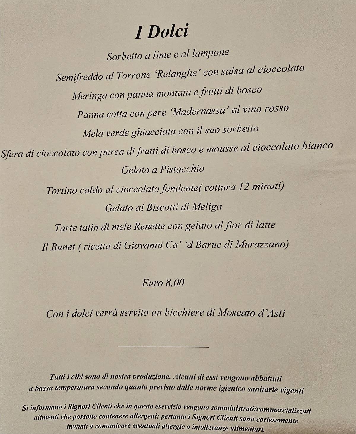 Menu at L'Osteria del Vignaiolo restaurant, La Morra