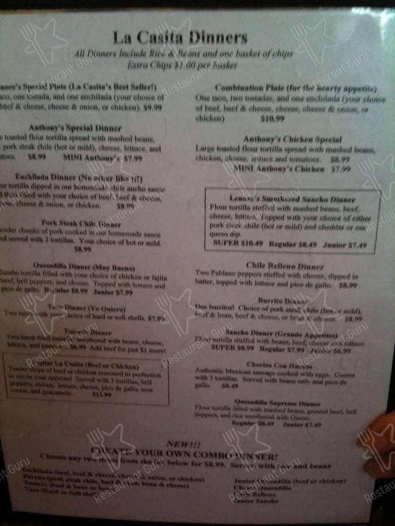 Menu at La Casita Salina restaurant, Salina