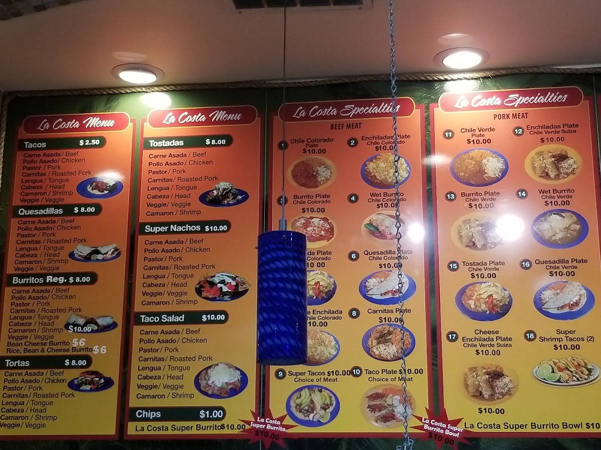 Menu at La Costa restaurant, Oakley