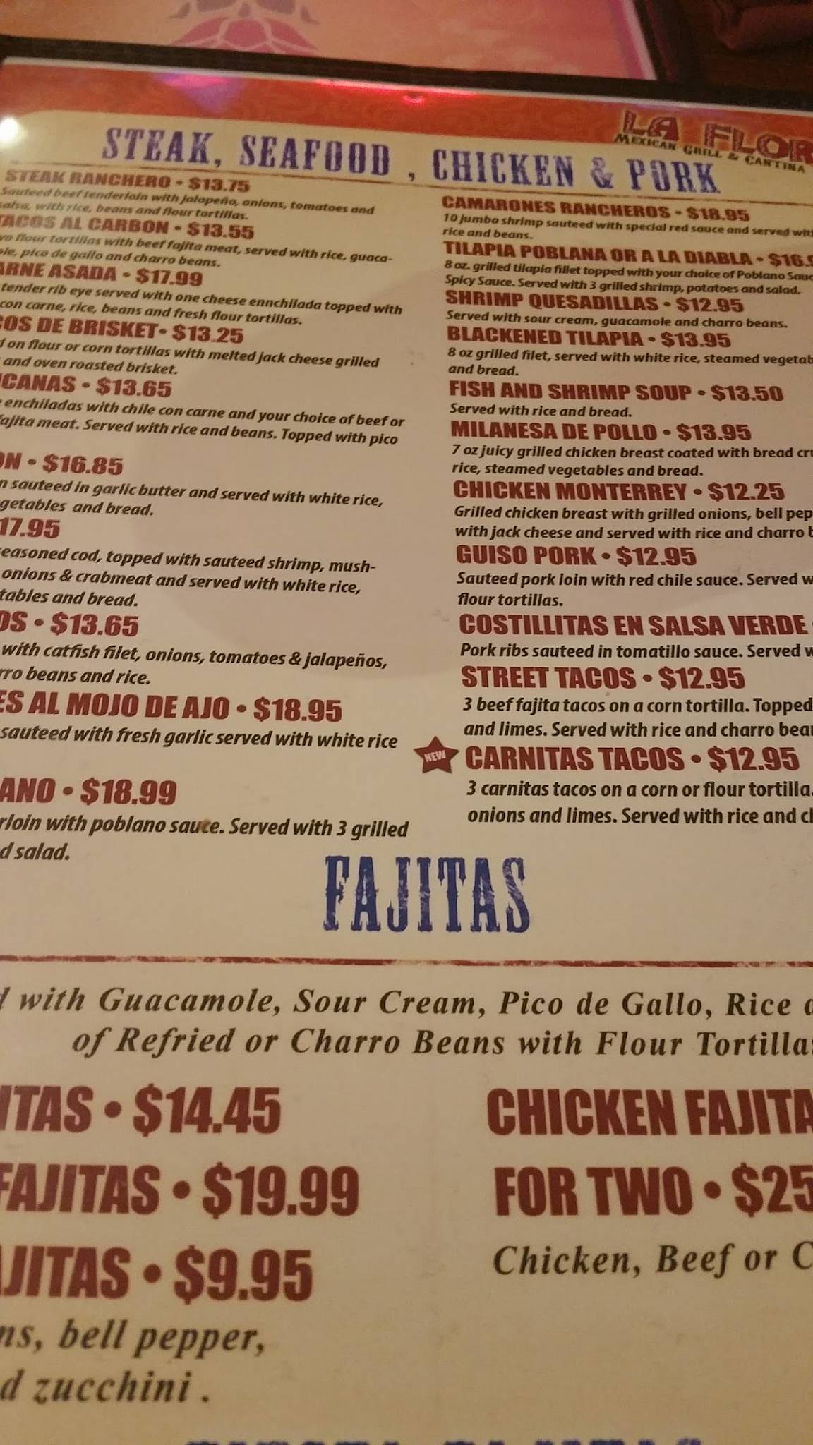 Menu at La Flor restaurant, Murphy