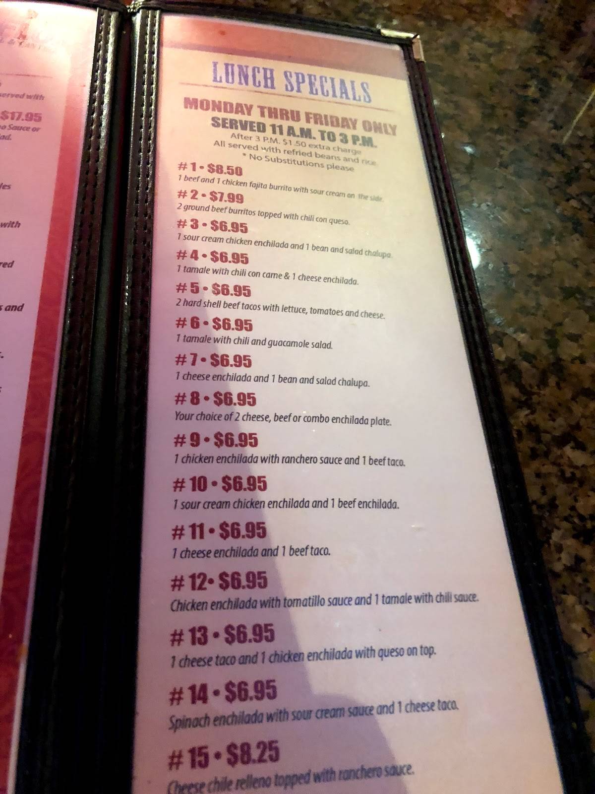 Menu at La Flor restaurant, Murphy