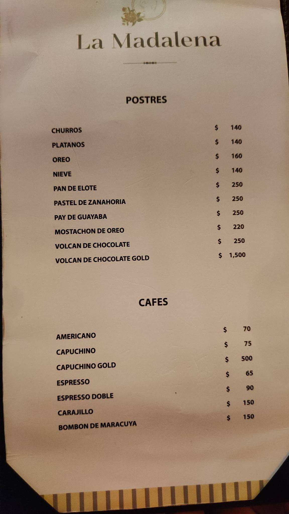 Carta del restaurante La Madalena Guadalajara, Zapopan