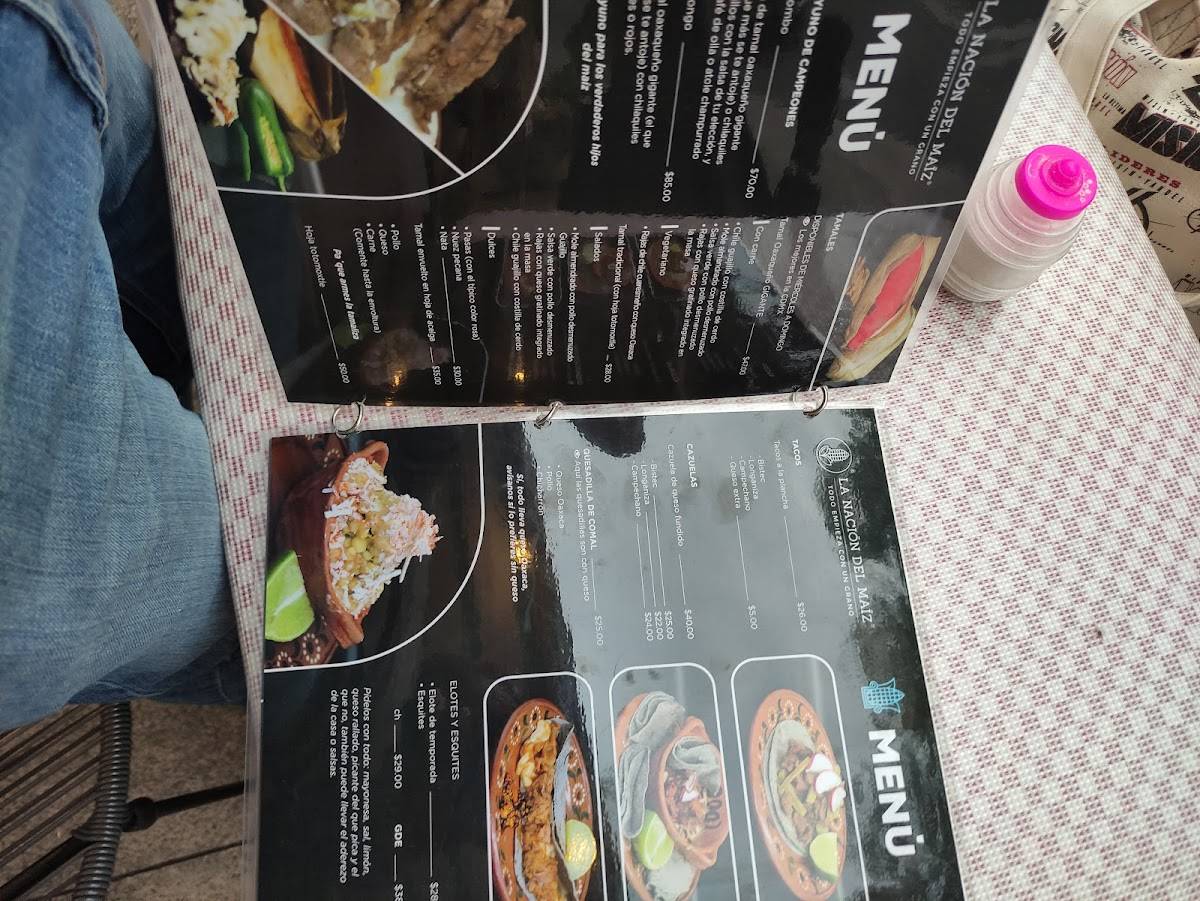 Menu at La Nación del Maíz restaurant, Mexico City