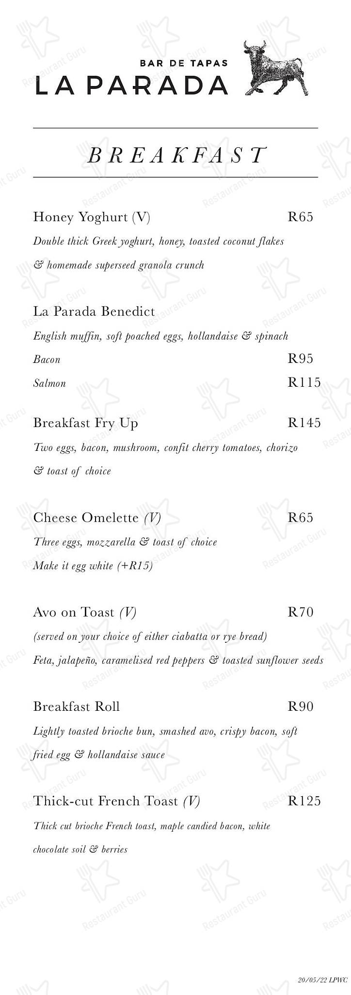 Menu at La Parada Waterfall Corner restaurant, Midrand, Cnr Waterfall ...