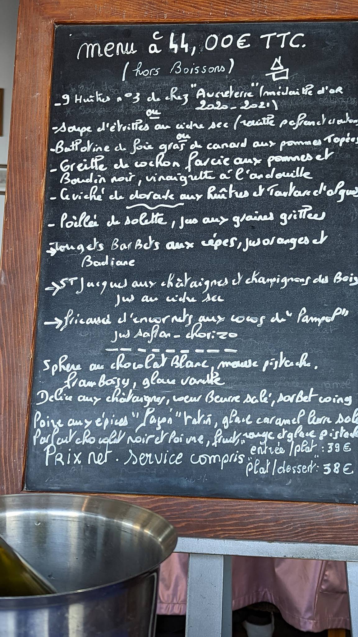Menu au la promenade restaurant, Jullouville
