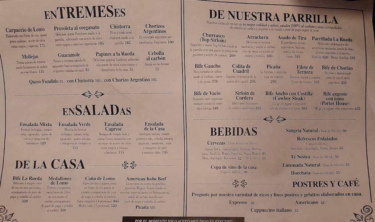 Carta del restaurante La Rueda, Merida, Av. Mérida 2000 241