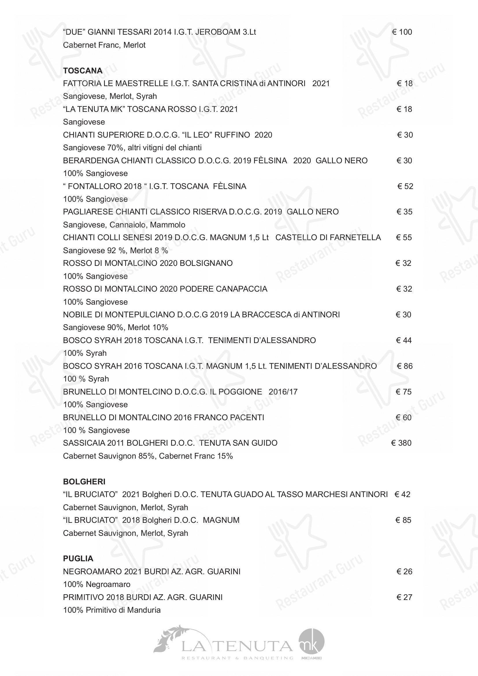 Menu da La Tenuta MK ristorante, Breganze