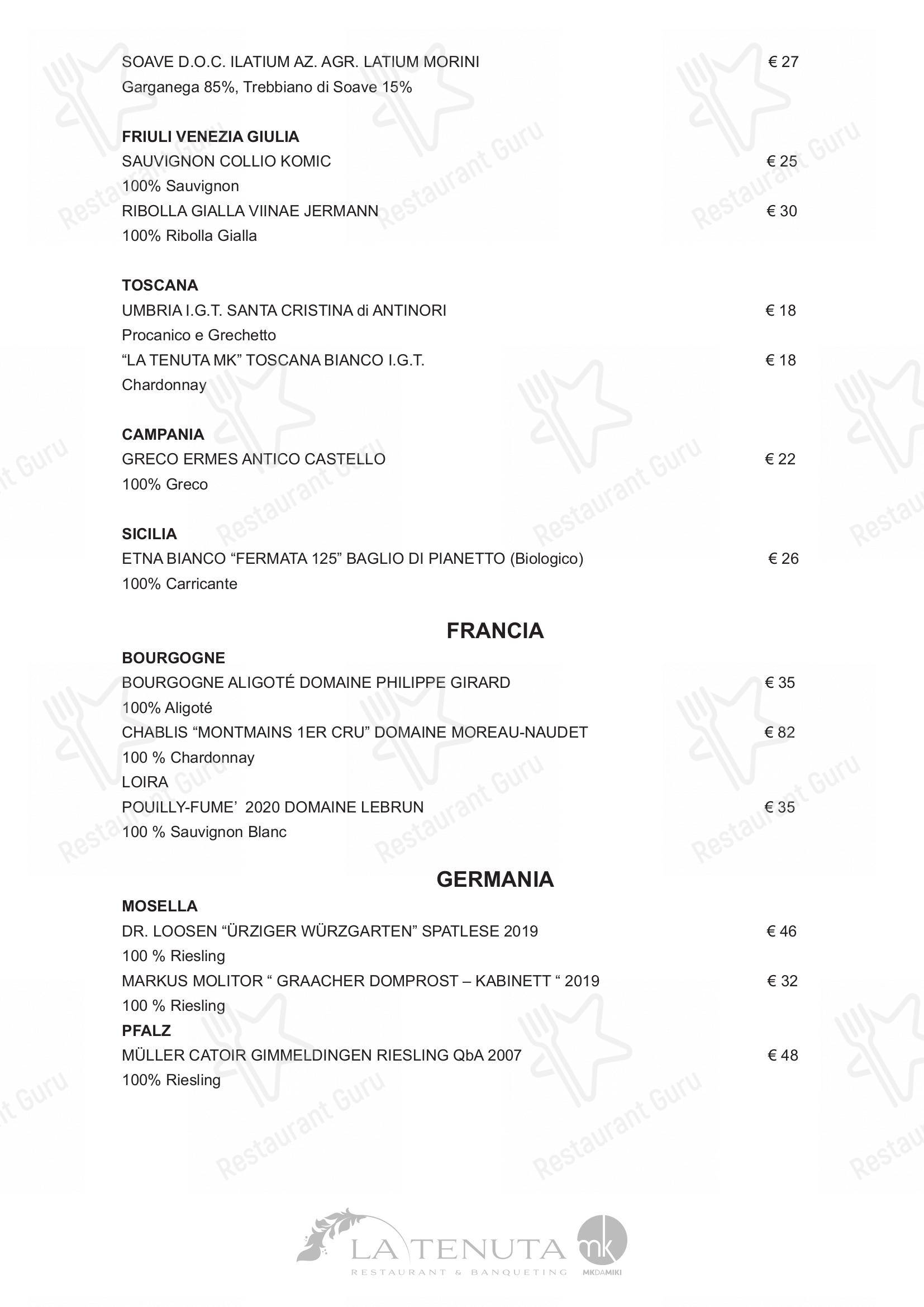 Menu da La Tenuta MK ristorante, Breganze