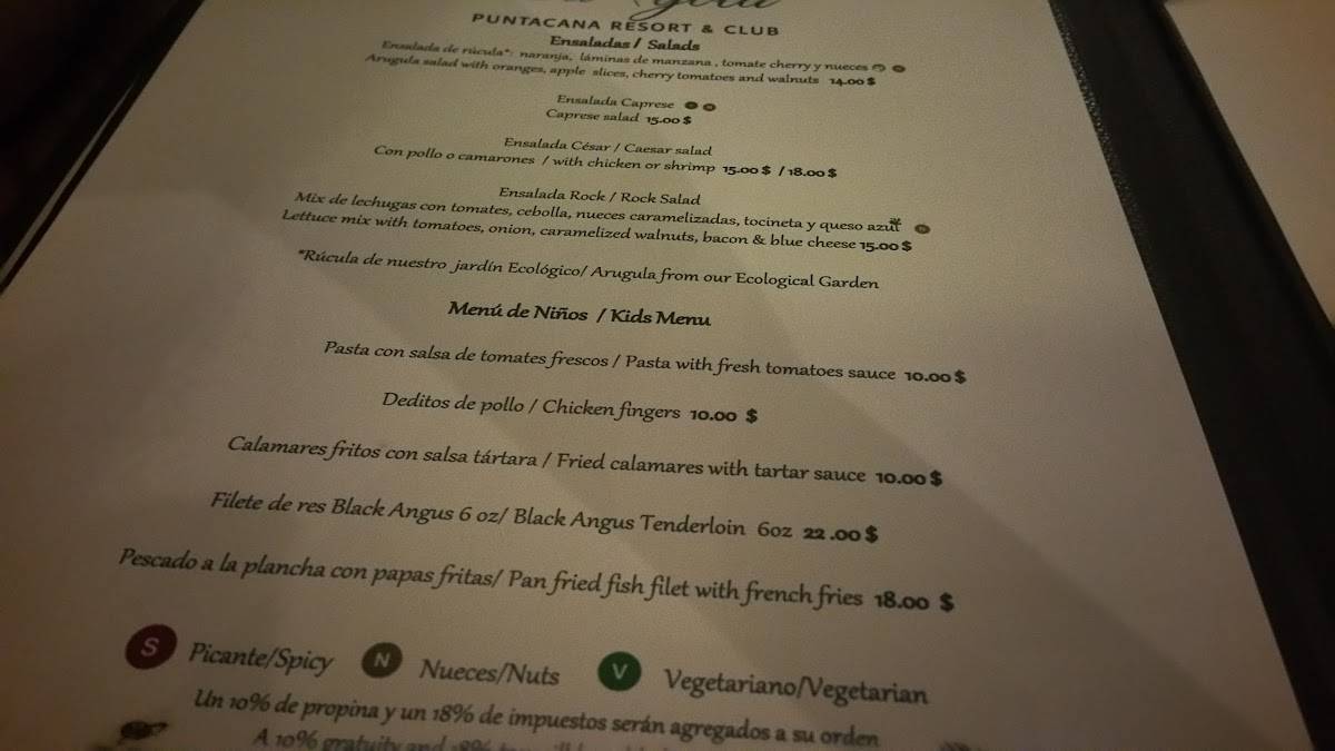 Menu at La Yola restaurant, Punta Cana, GJ3F+WH8