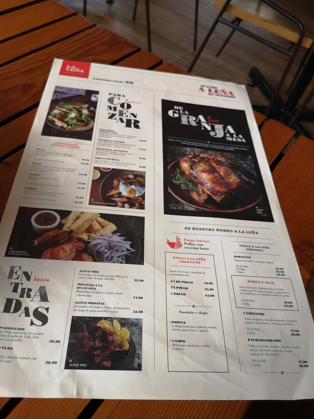 Carta del restaurante La leña, Pueblo Libre, Av. Simón Bolívar 987