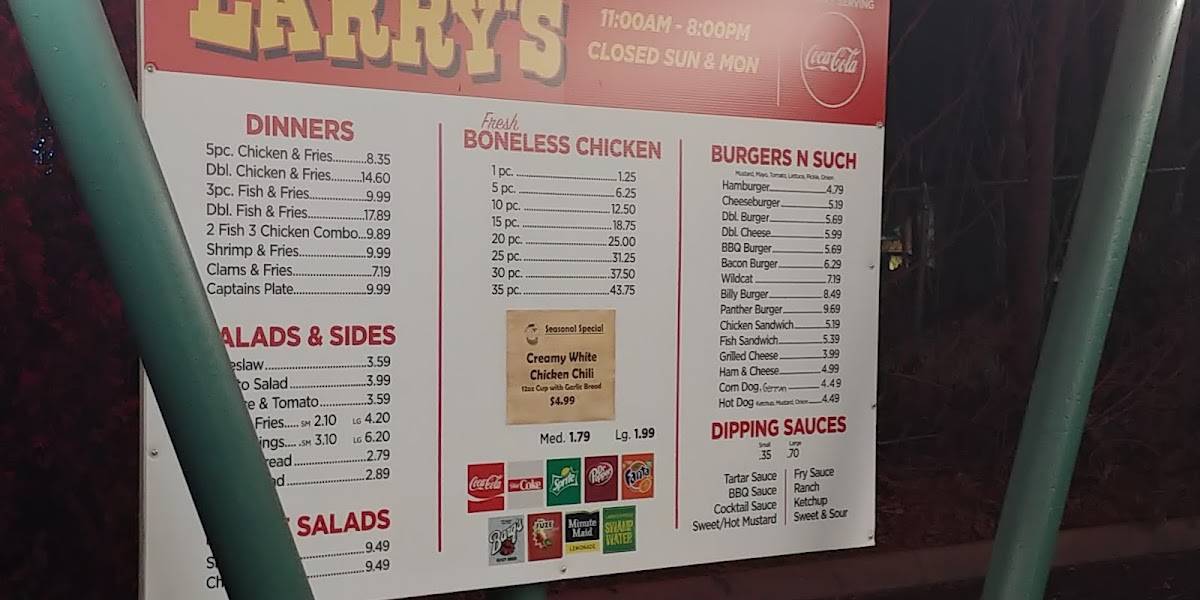 Menu at Larry's Drive In fast food, East Wenatchee