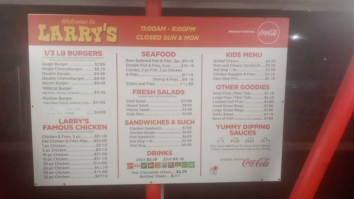 Menu at Larry's Drive In fast food, East Wenatchee