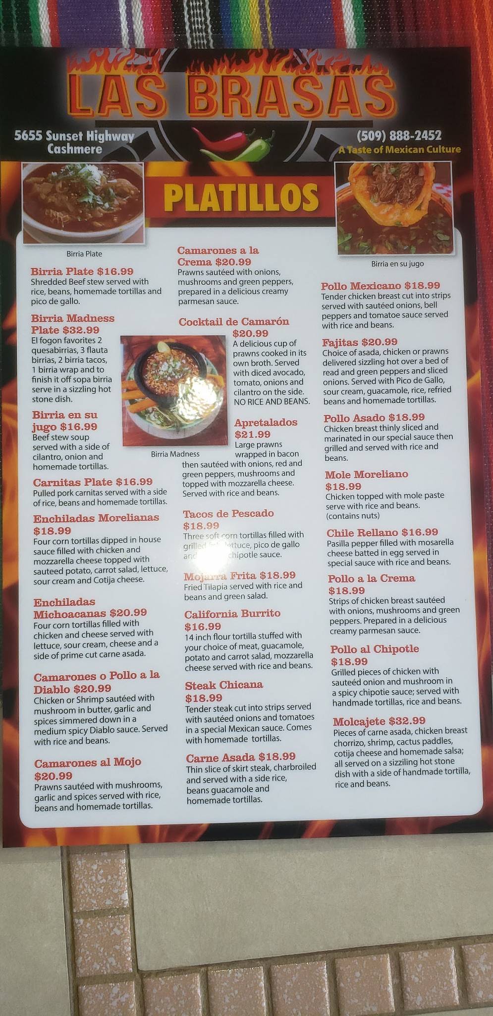 Menu at Las Brasas restaurant, Cashmere