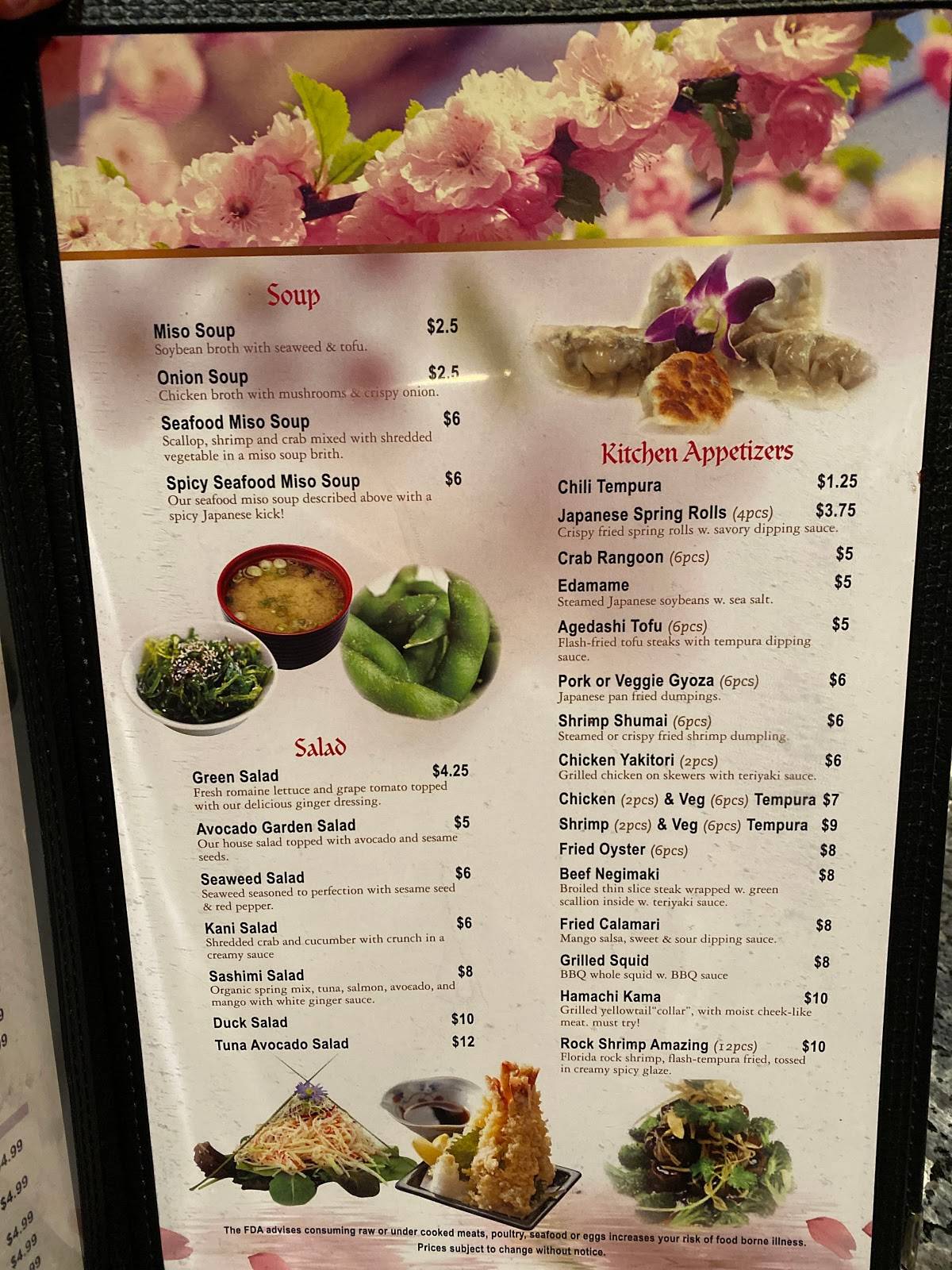 Menu at Sakura Japanese House restaurant, Las Cruces