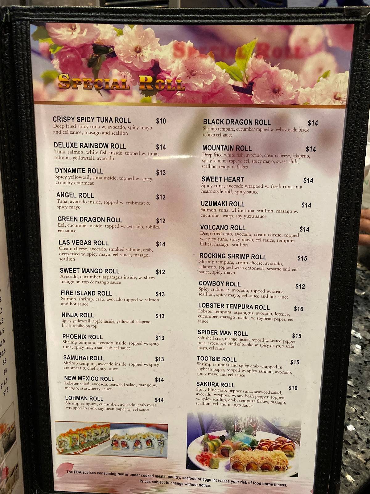Menu at Sakura Japanese House restaurant, Las Cruces