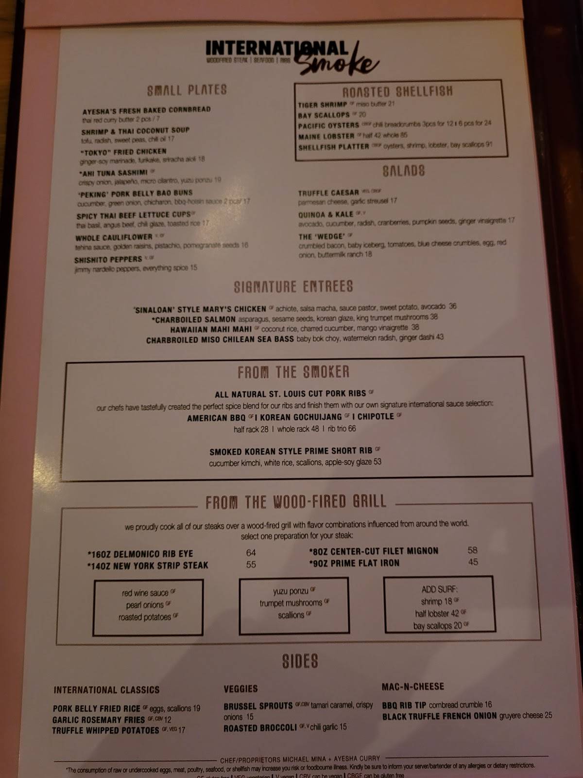 Menu at International Smoke BBQ, Las Vegas